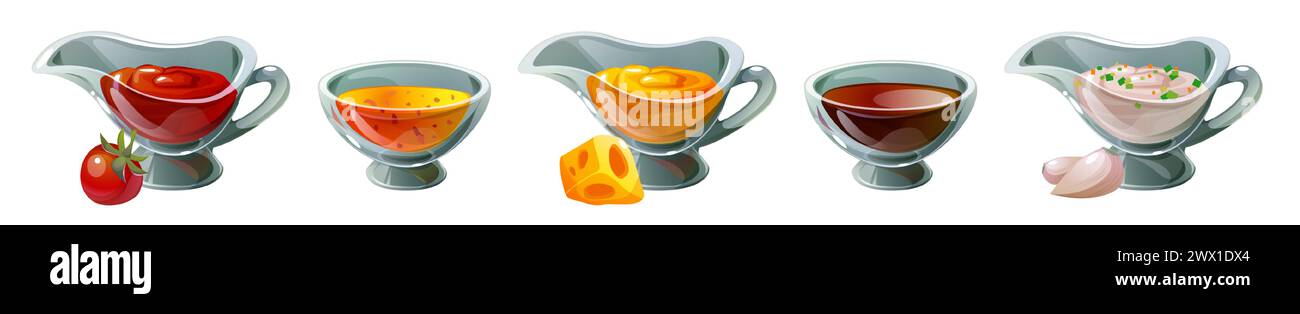 Dip sauce in glass bowl with ingredients. Cartoon vector illustration ...