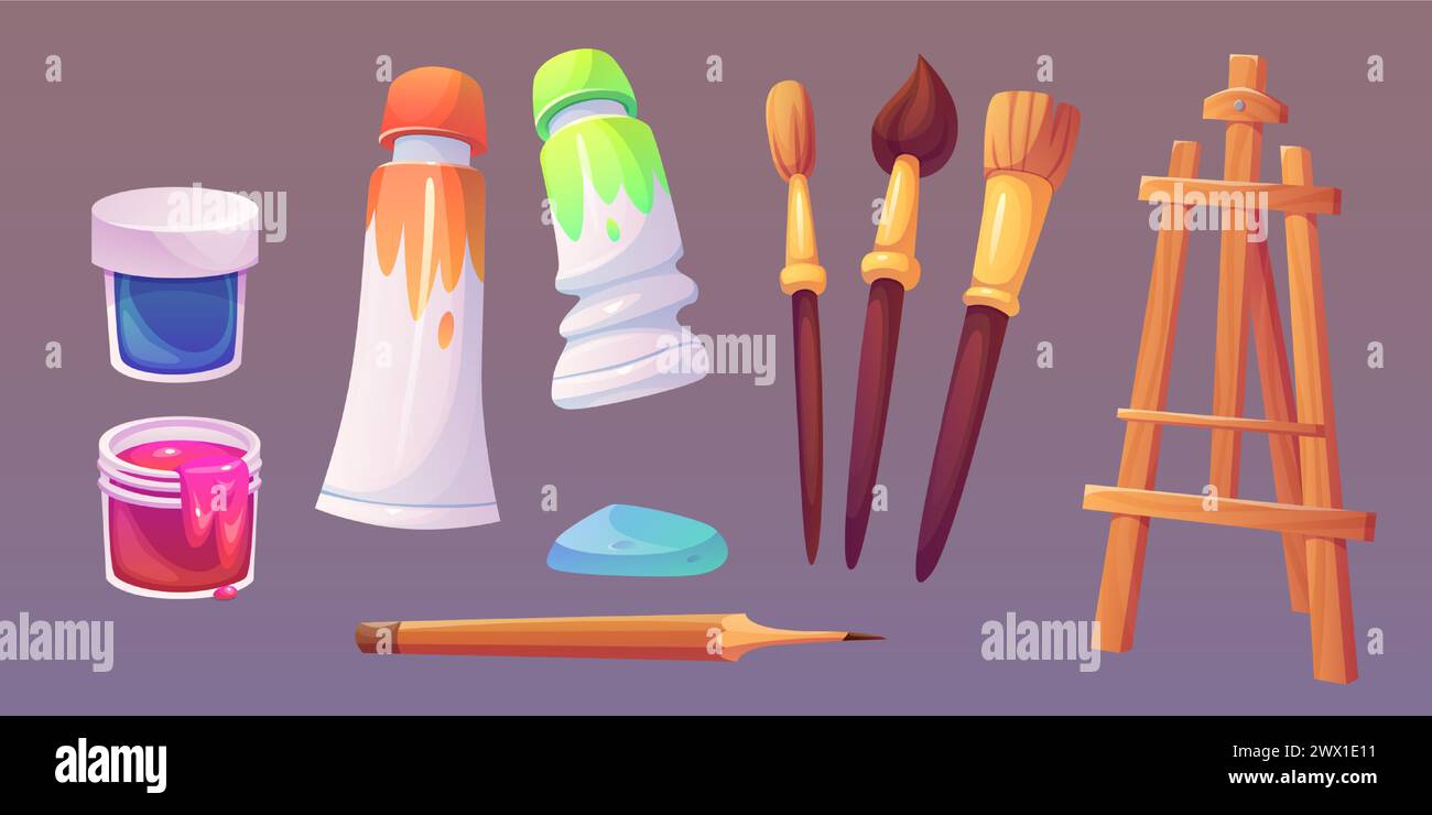 Art tools and materials for painting hobby and artist school concept ...
