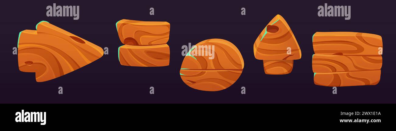 Wooden signboard for game ui design. Cartoon vector illustration set of ...