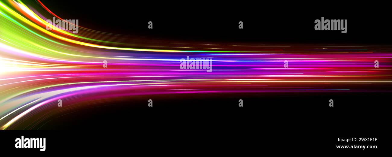 Speed light effect, fast dynamic line background. Night car race trail ...