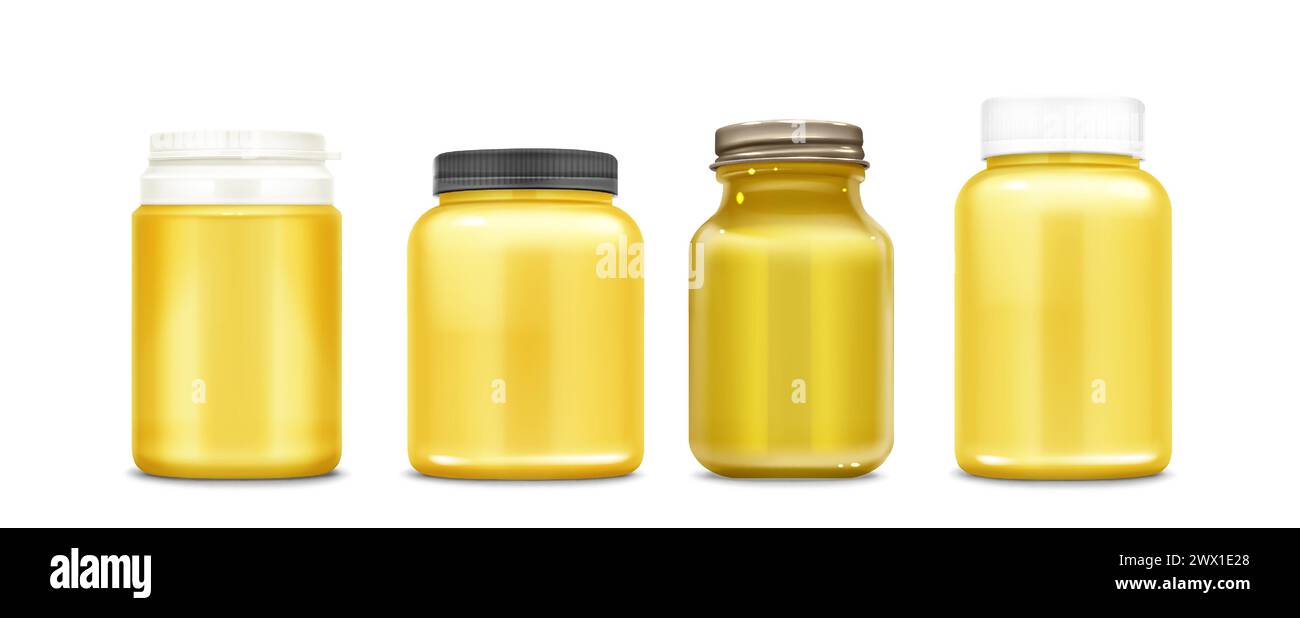 Pill bottles 3D set isolated on white background. Vector realistic ...