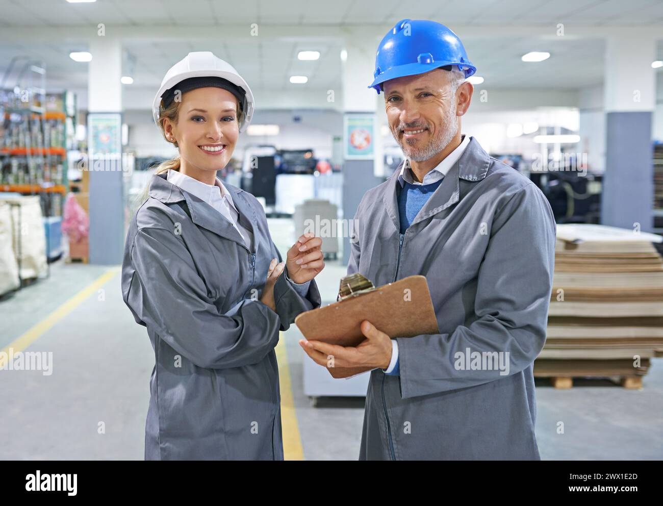 Portrait, inspector or paper in safety, helmet or logistics as product ...