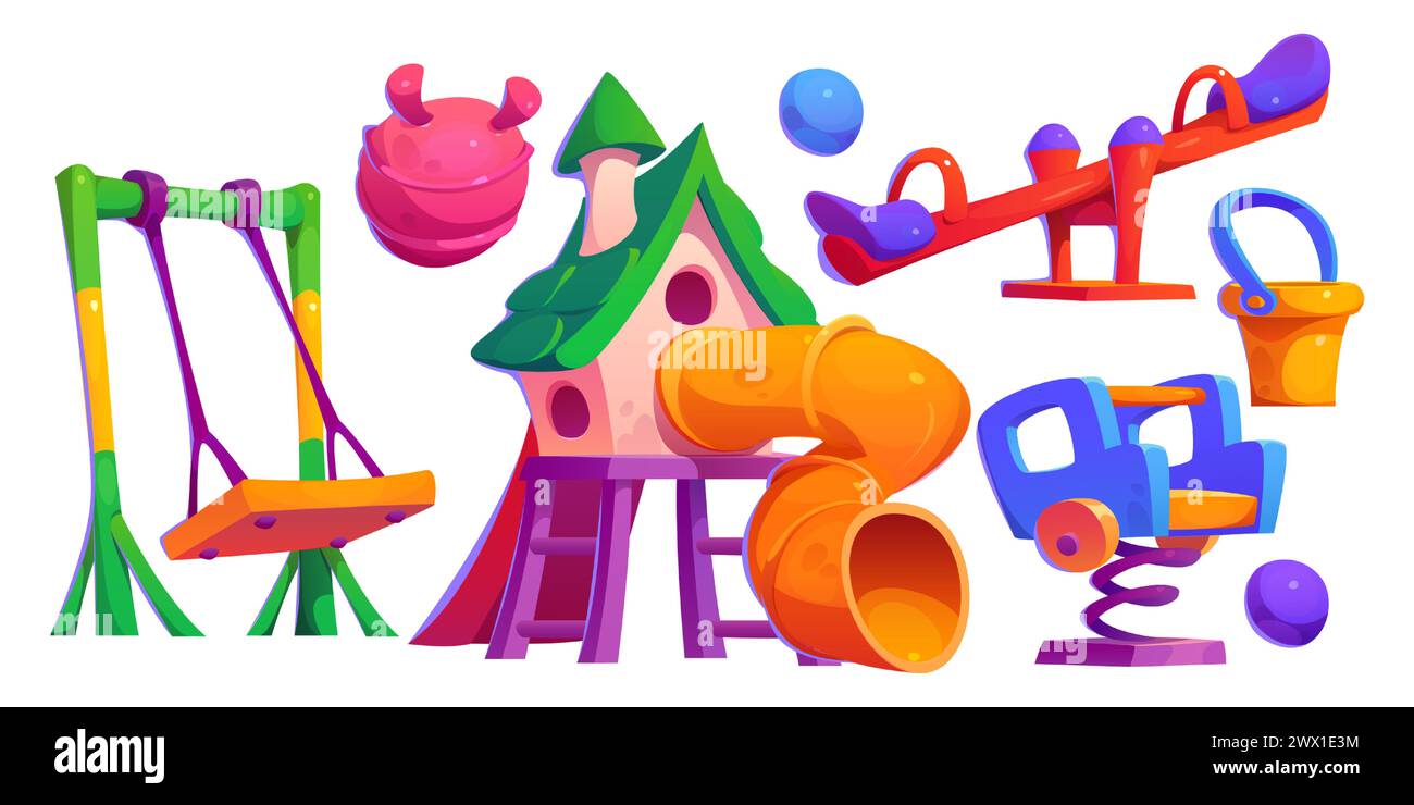 Playground park landscape set with slide and swing for kid ...