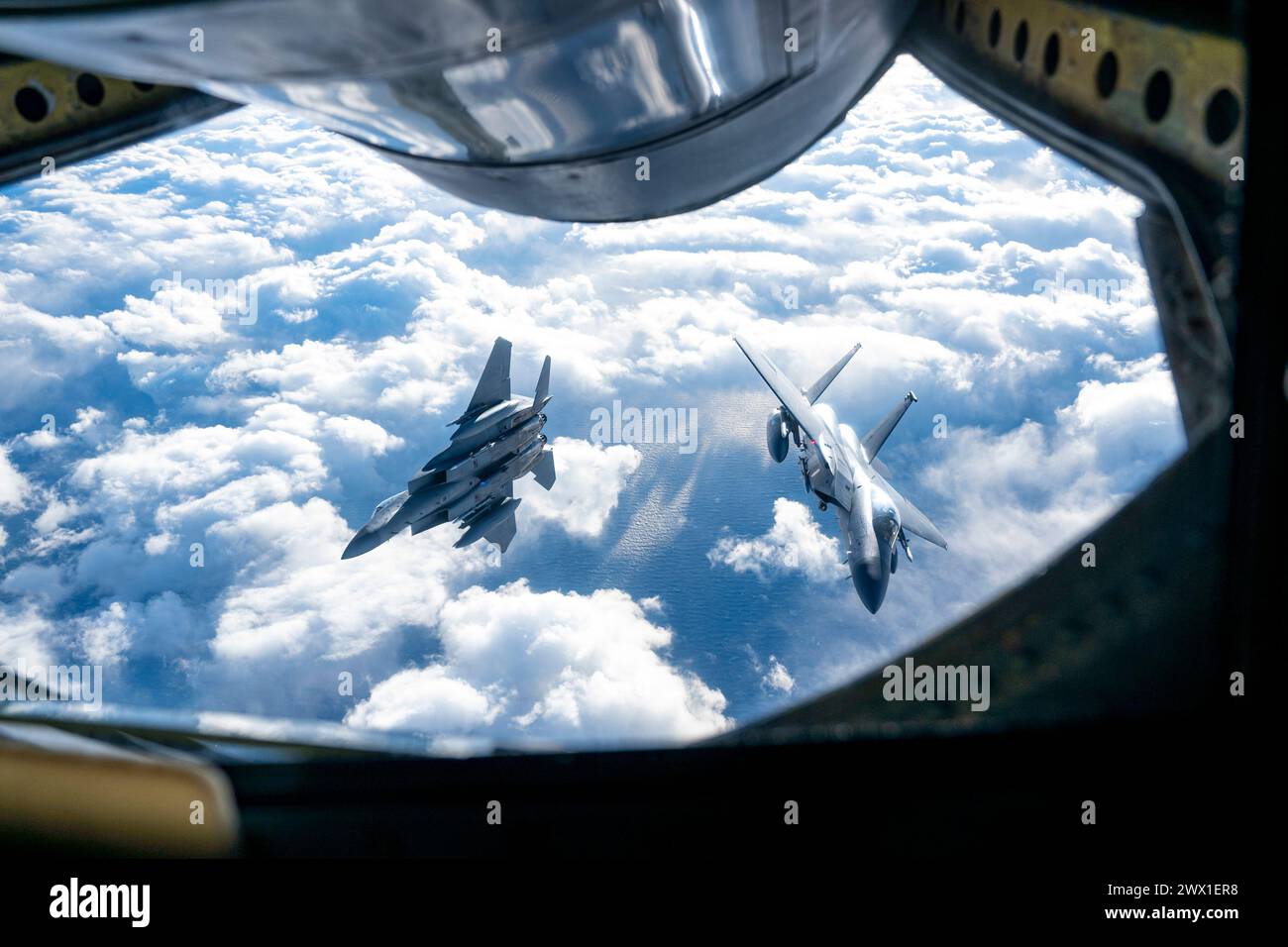 Usa. 29th Feb, 2024. Two NORAD F-15C aircraft from the Massachusetts ...