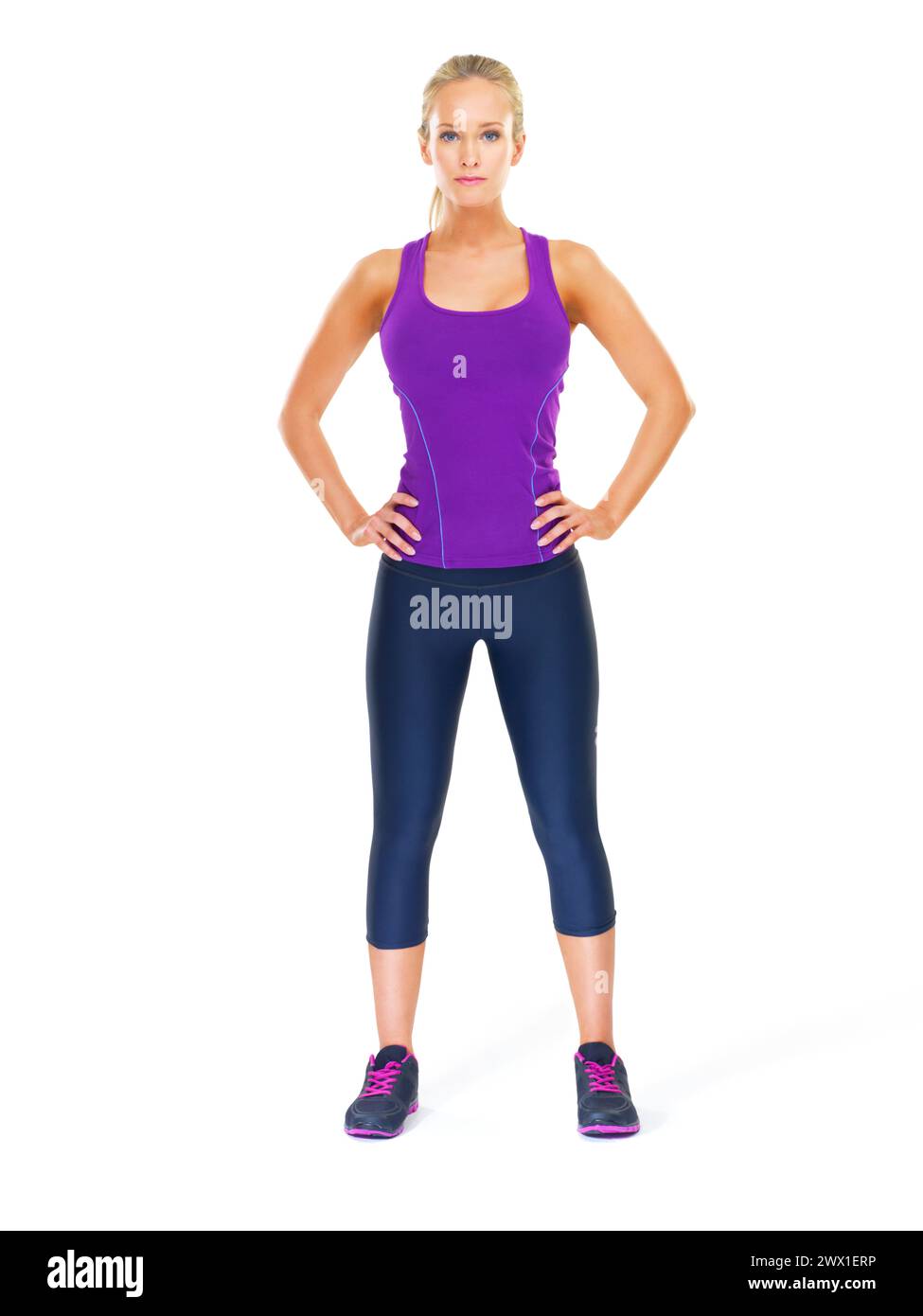 Fitness, portrait and serious woman in studio with confidence, mindset ...