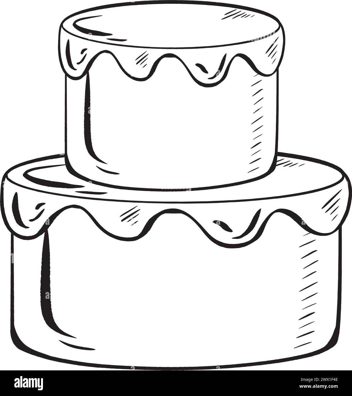 A monochrome illustration of two stacked cakes with frosting Stock ...