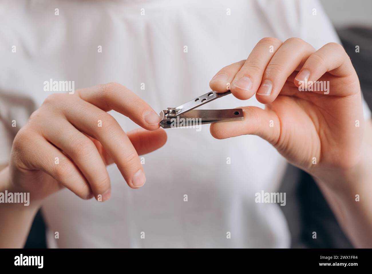 Hygiene concept. Healthy care clean body by cut short trim. Female ...