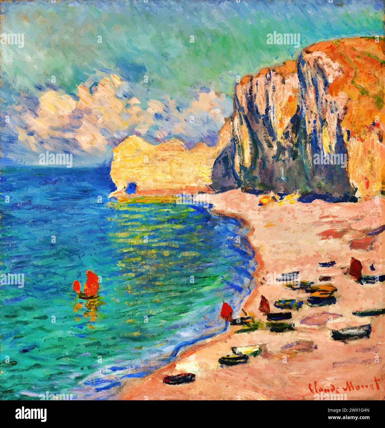 The Beach and the Falaise d'Amont 1885 (Painting) by Artist Monet ...