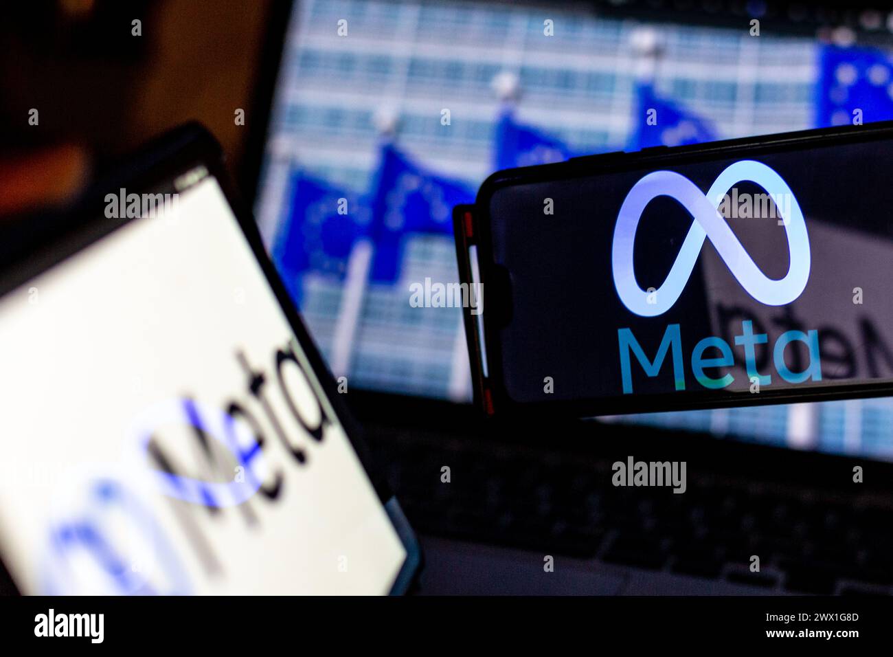 In this photo illustration logo of Meta is seen on a smartphone and ...