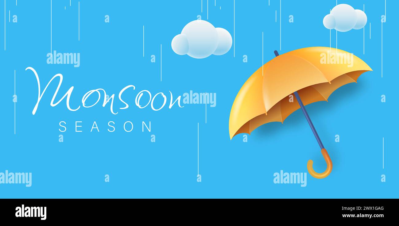 Monsoon Season Sale with 3D Realistic Umbrella Vector Illustration ...