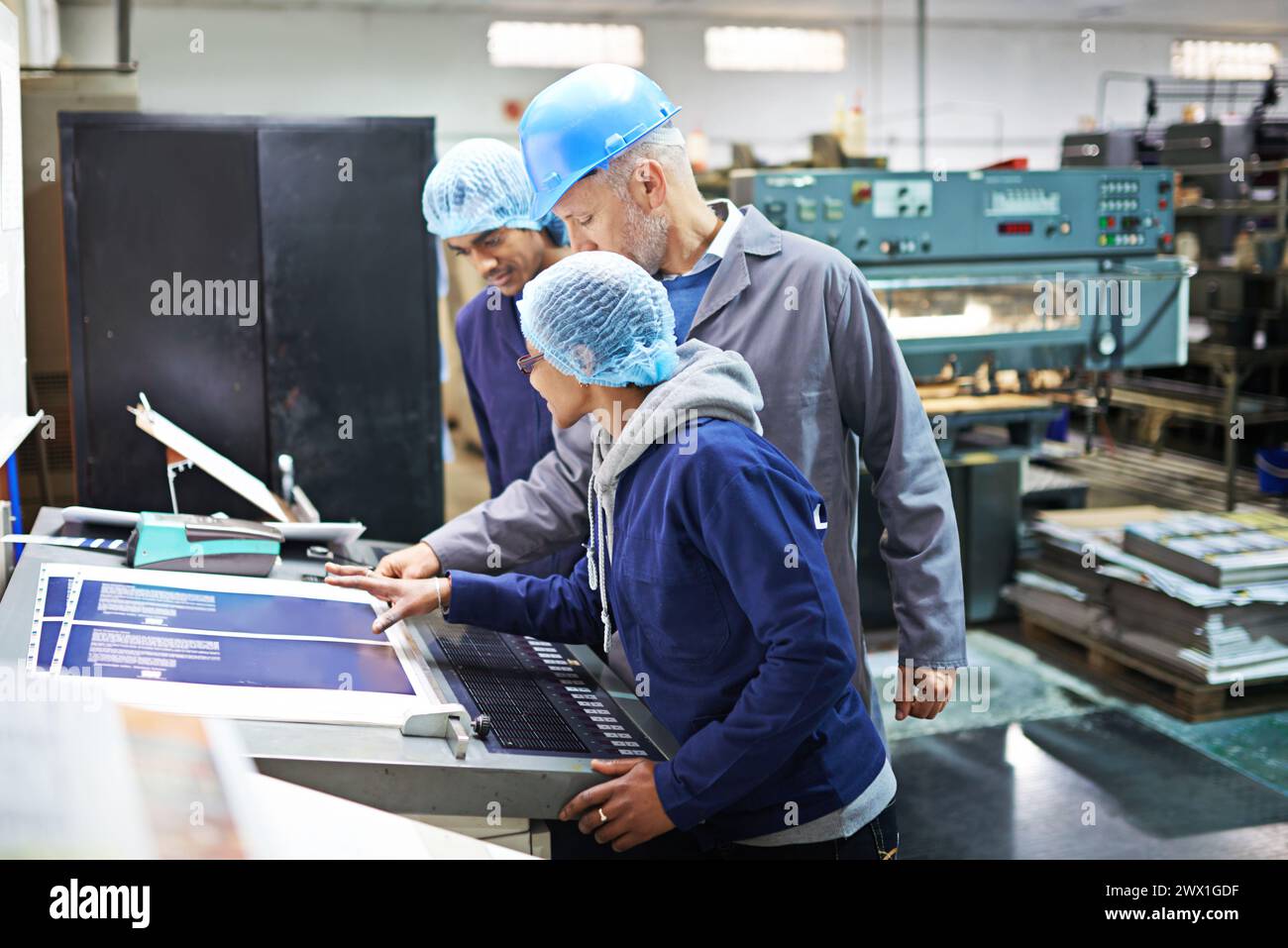 People, paper or printing in manufacturing, quality control or ...
