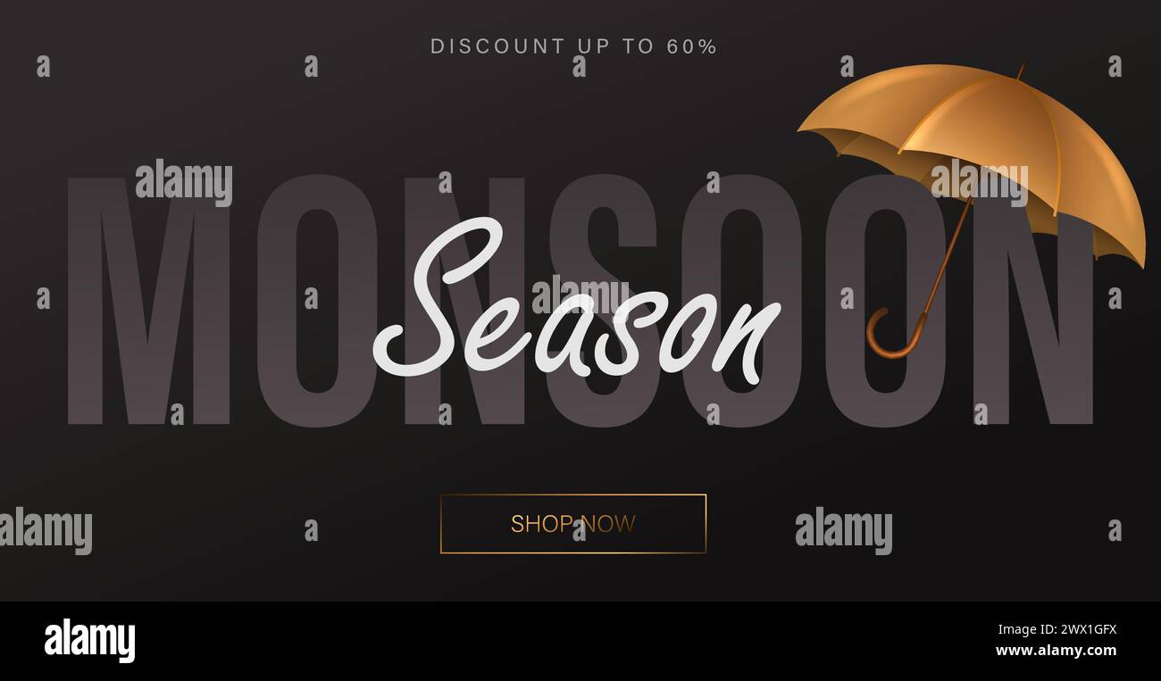 Monsoon Season Sale with 3D Realistic Umbrella Vector Illustration ...