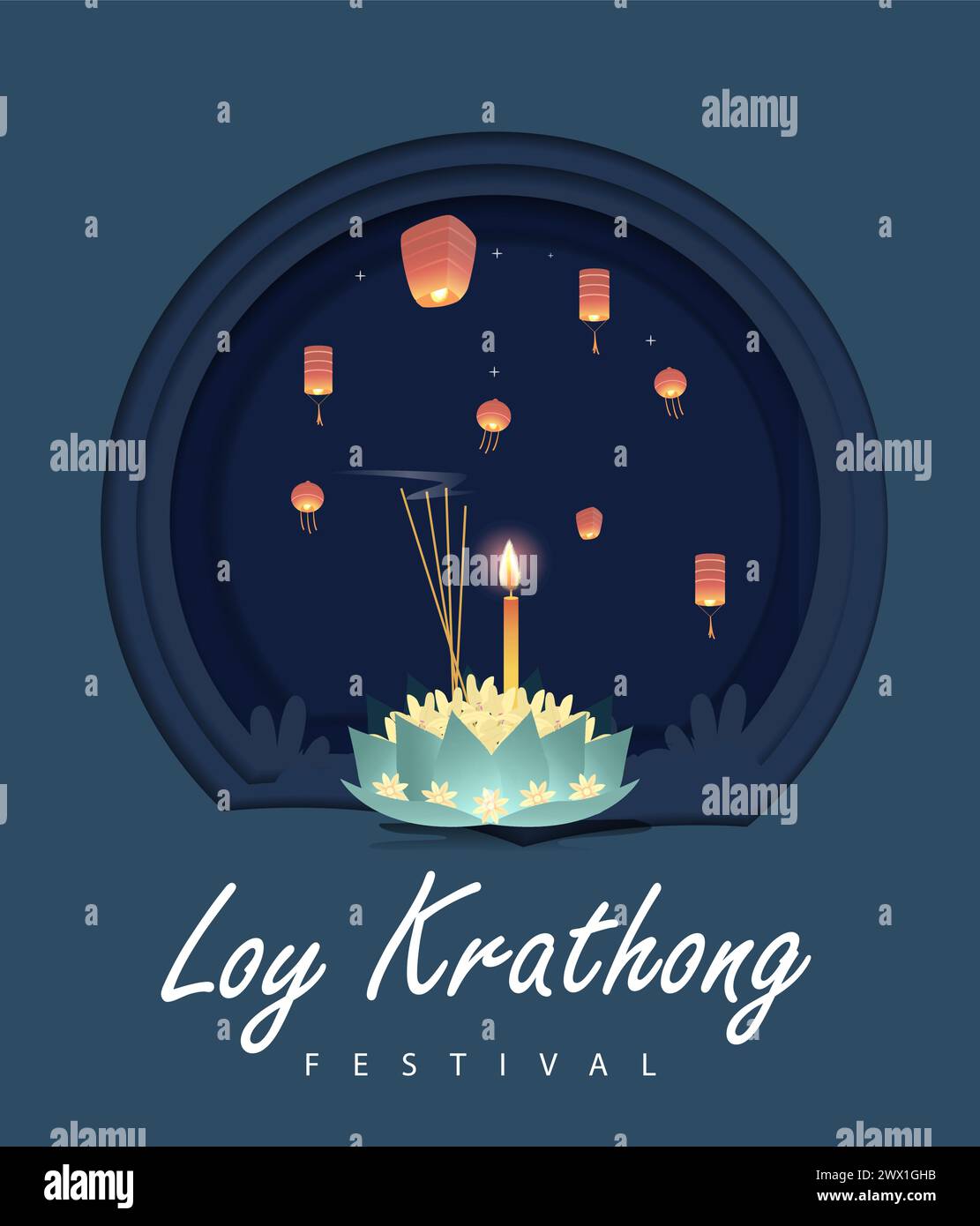 Loy krathong Festival Travel Thailand Poster Design Background Vector ...