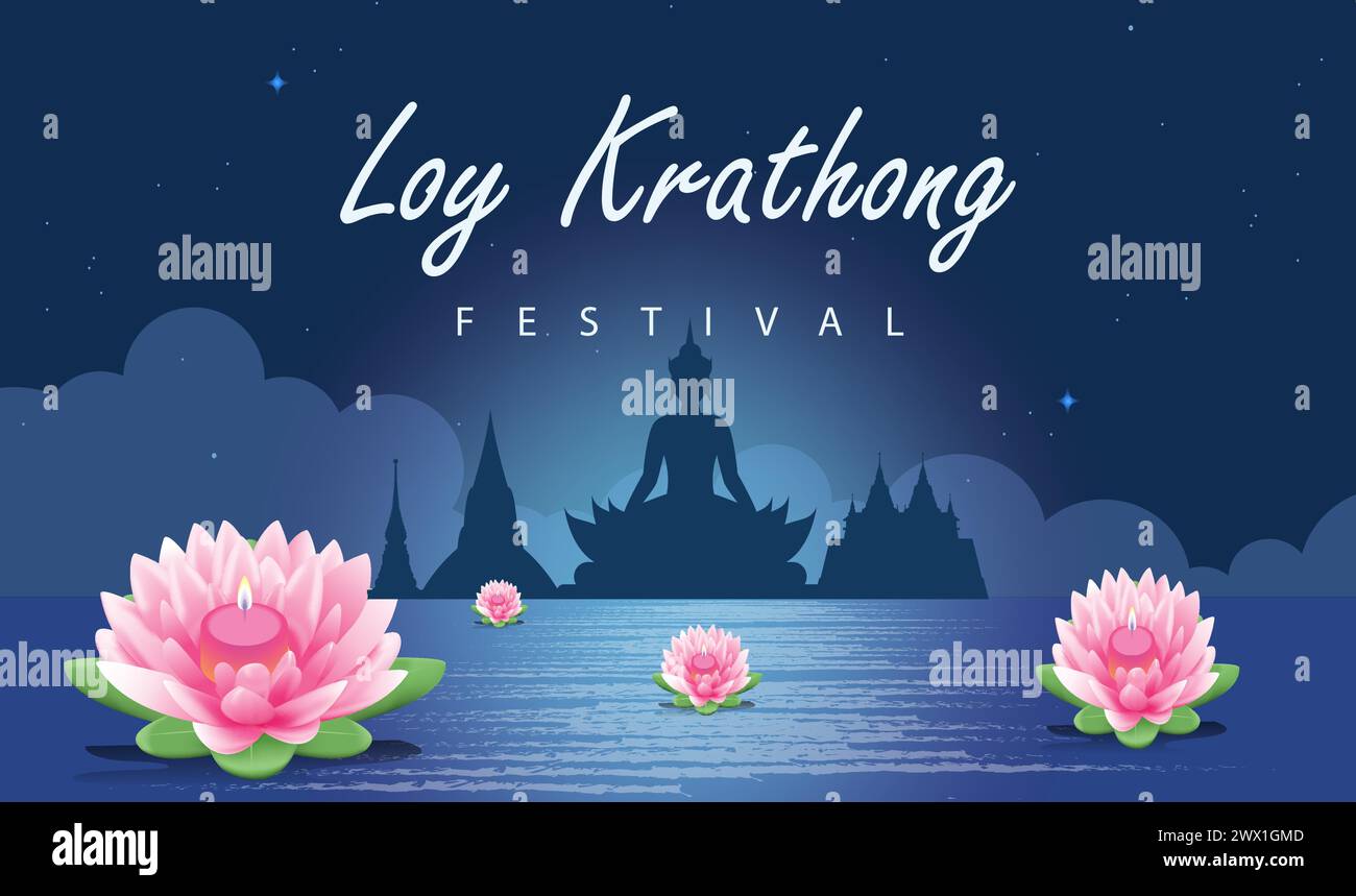 Loy krathong Festival Travel Thailand Poster Design Background Vector ...