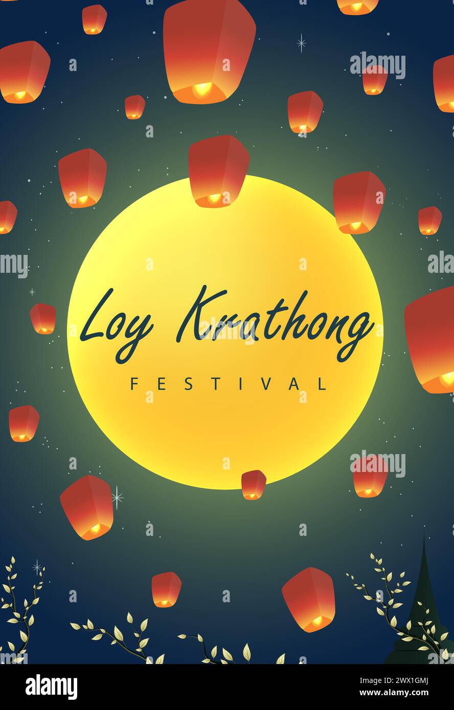 Loy krathong Festival Travel Thailand Poster Design Background Vector ...
