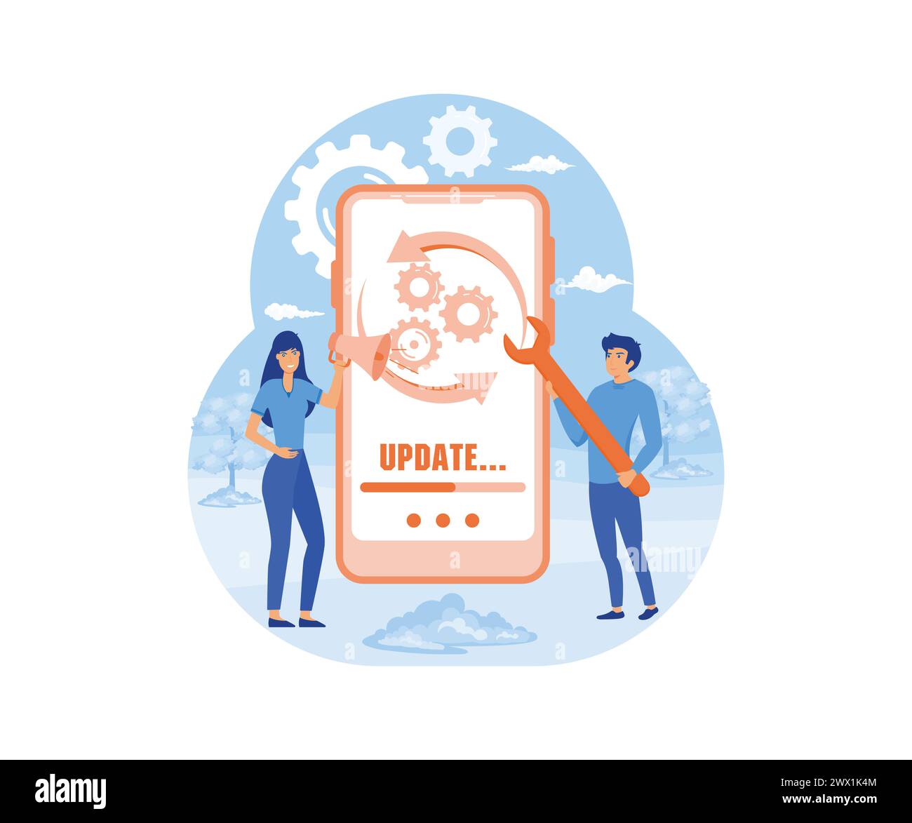 Software update people for mobile app design. Mobile application design Technology network. flat ...