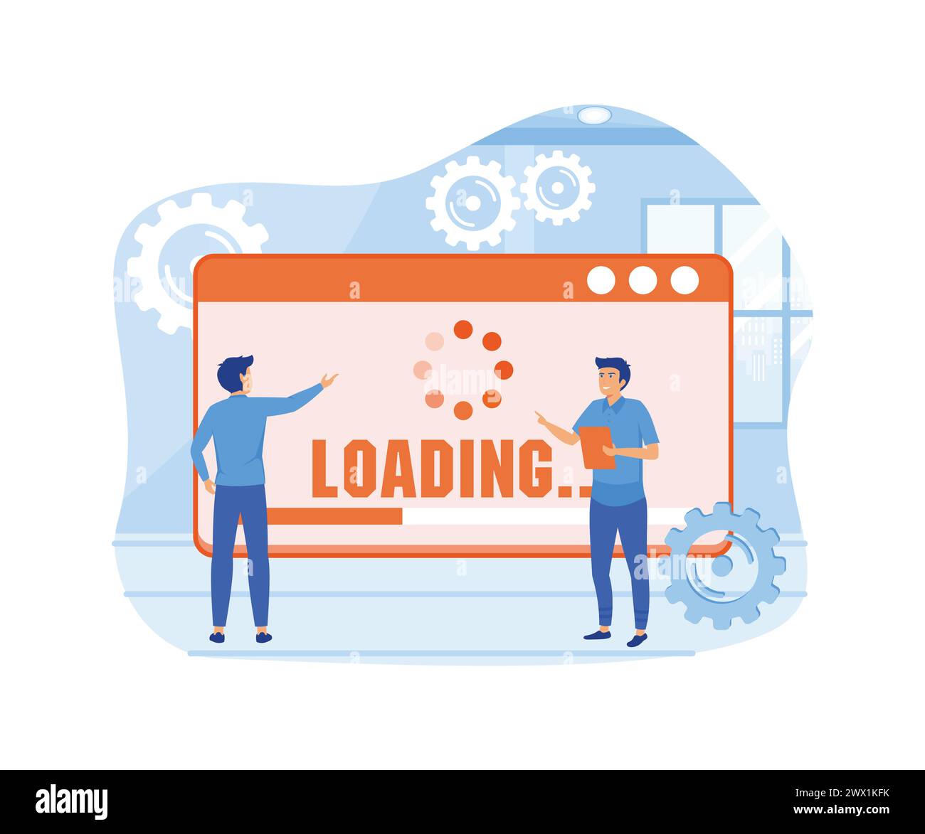 System Update Concept Showing People Update Operating System Suitable For Landing Page Flat