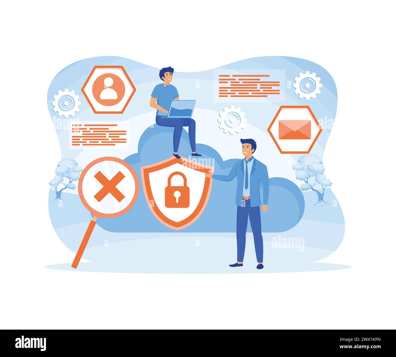 Man Holding Security Shield And Developer Using Laptop Data And