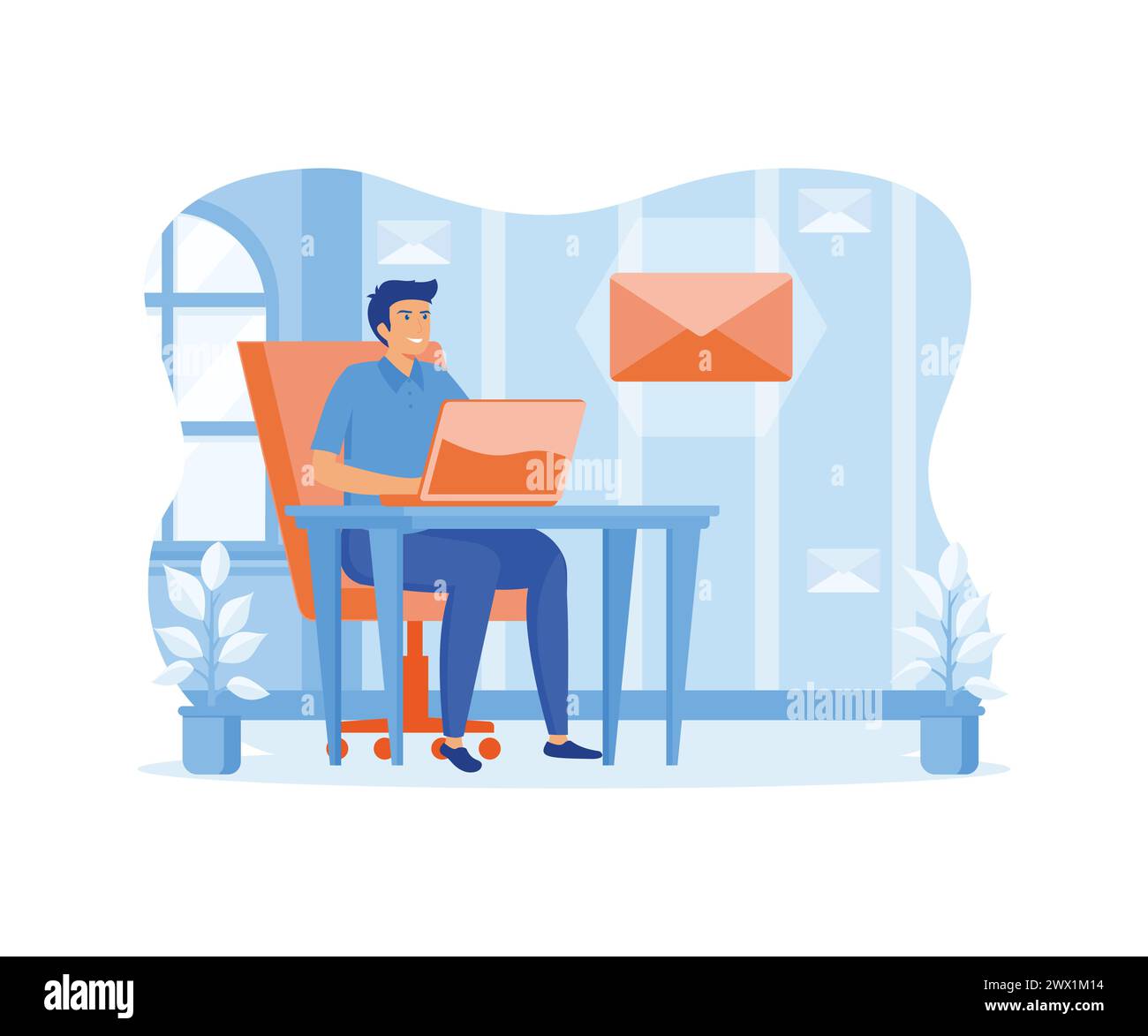 Mail service concept. Man with computer sending letters online ...