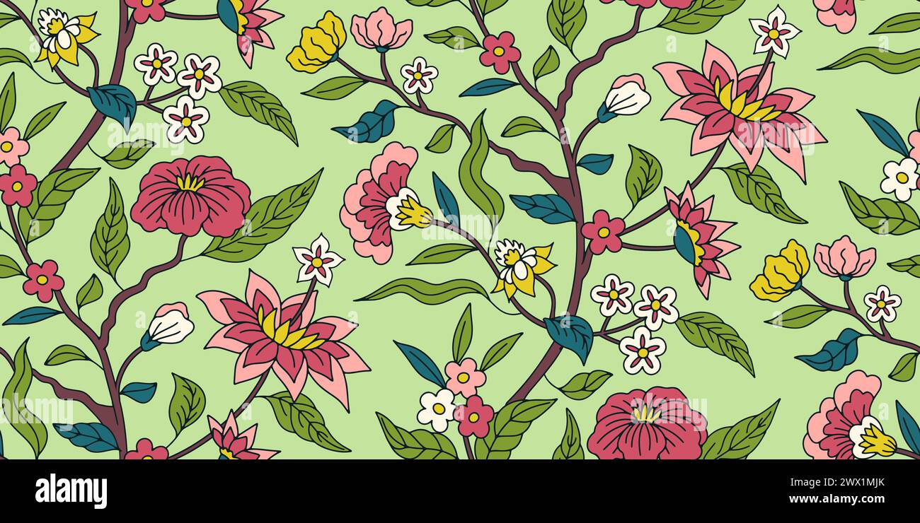 Seamless pattern with pink chinoiserie hand drawn motifs Stock Vector ...