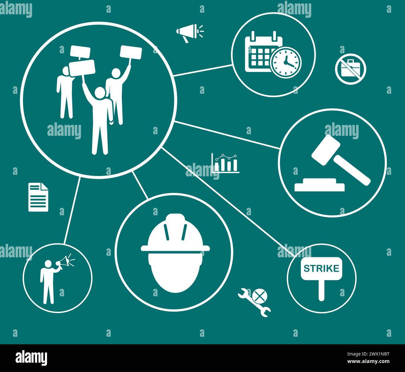 Concept of strike with connected icons Stock Photo - Alamy