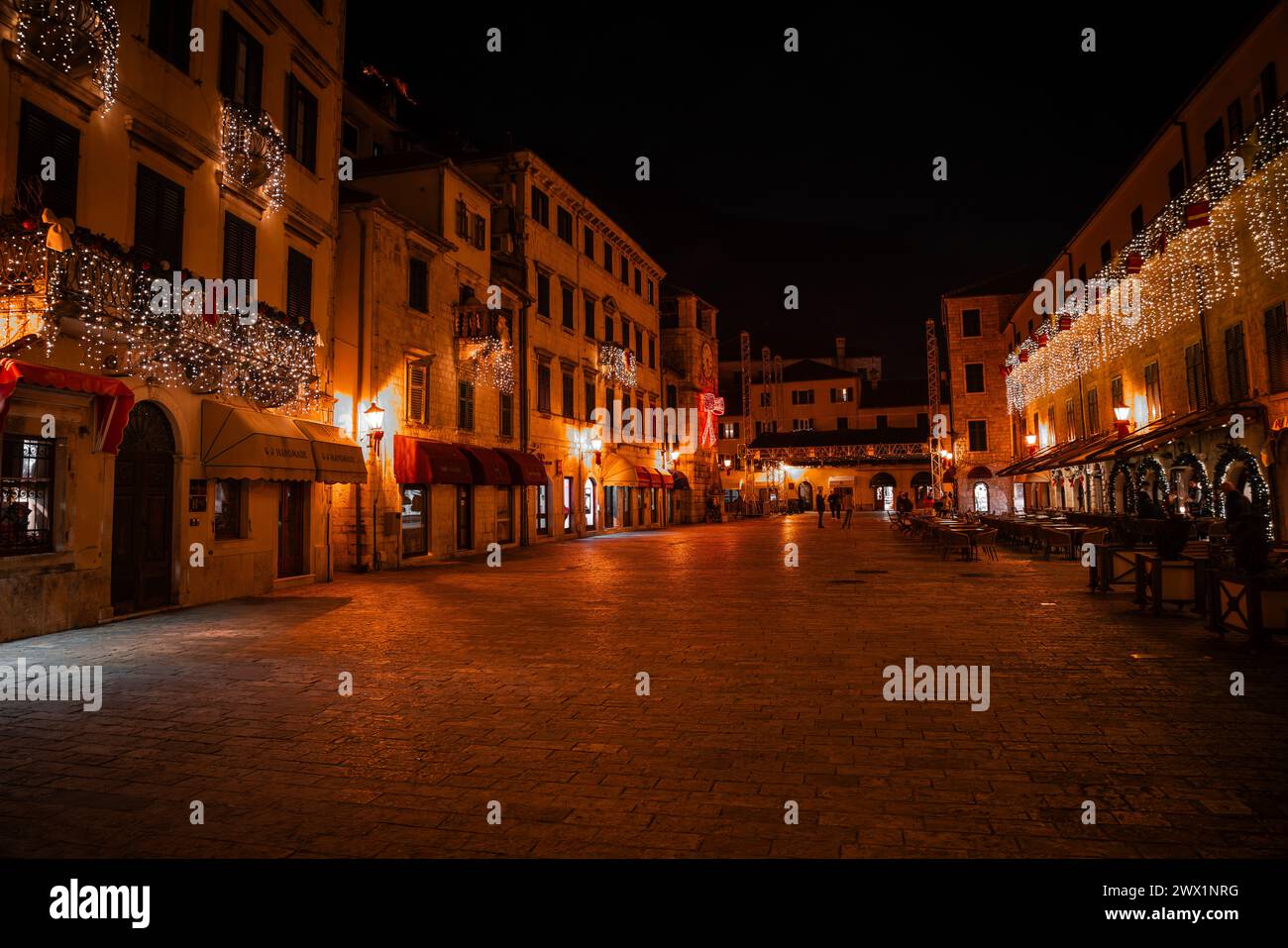 An enchanting night scene of historic architecture and streets in ...