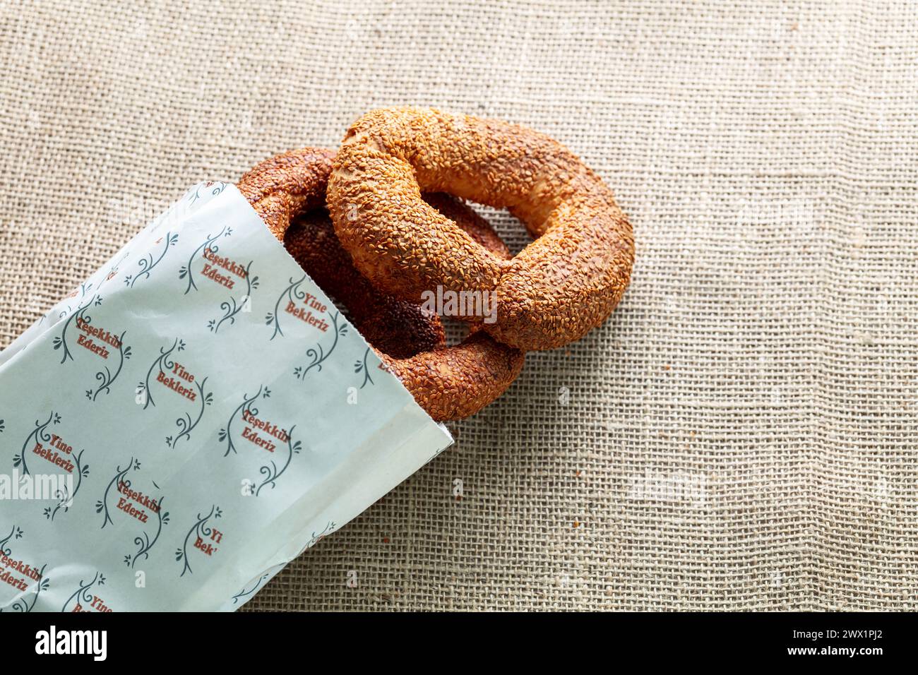 Famous turkish simit in a craftpackage, bagel, street food, Bursa ...