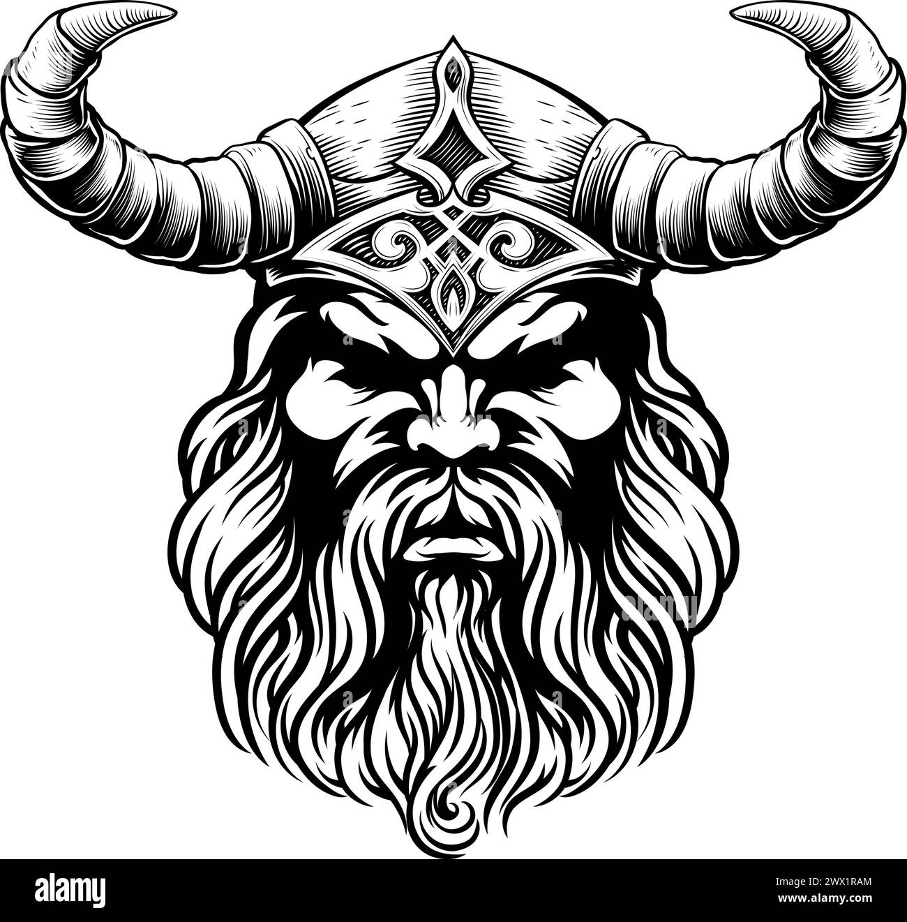Viking Warrior Man Strong Mascot Face in Helmet Stock Vector Image ...