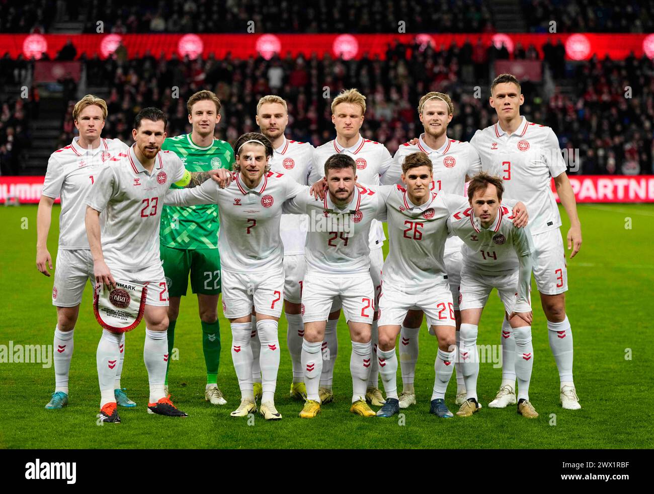 Broendby Stadium, Copenhagen, Denmark. 26th Mar, 2024. Denmark team ...