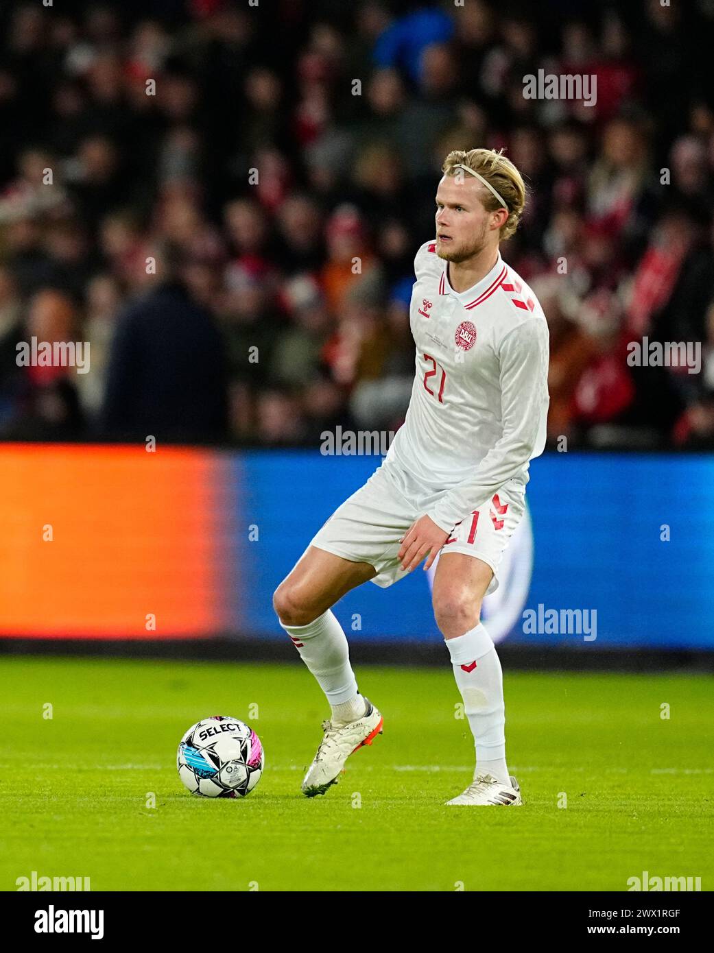 March 26 2024: Morten Hjulmand (Denmark) controls the ball during a ...