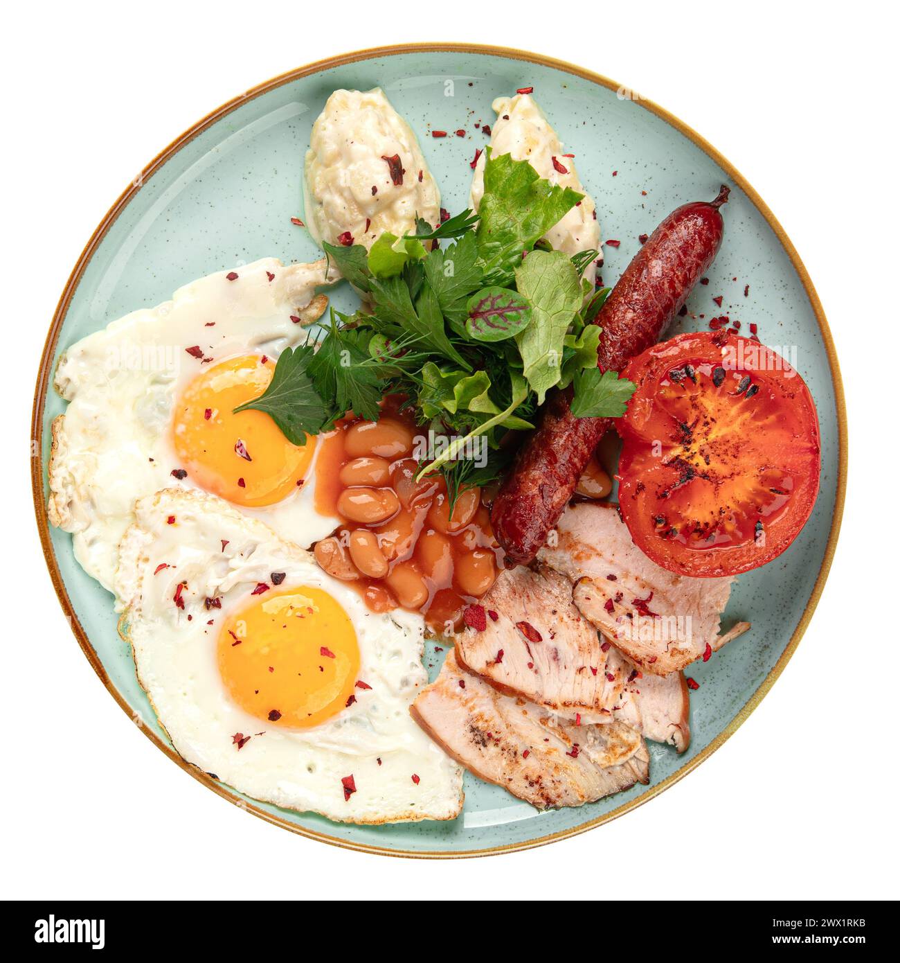 Portion of classic british breakfast with beans Stock Photo - Alamy