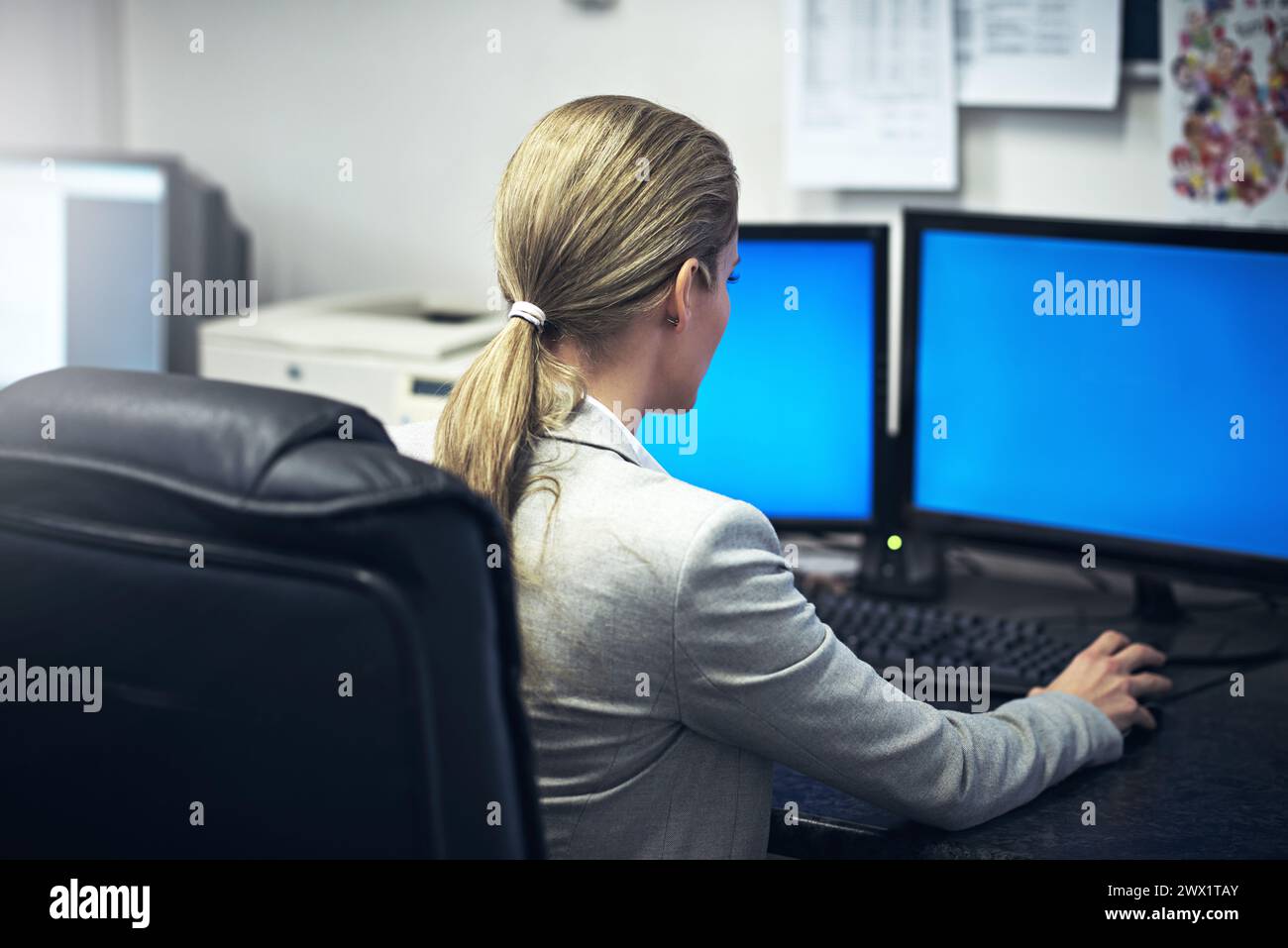 Business, woman and office for work on computer for career in corporate ...