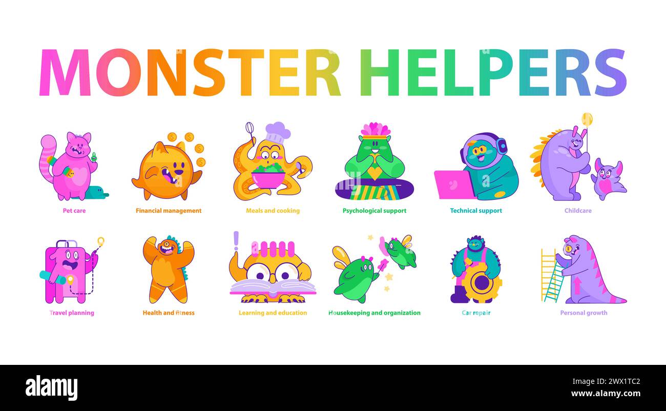 Monster Helpers set. Amicable creatures offer diverse services from pet ...