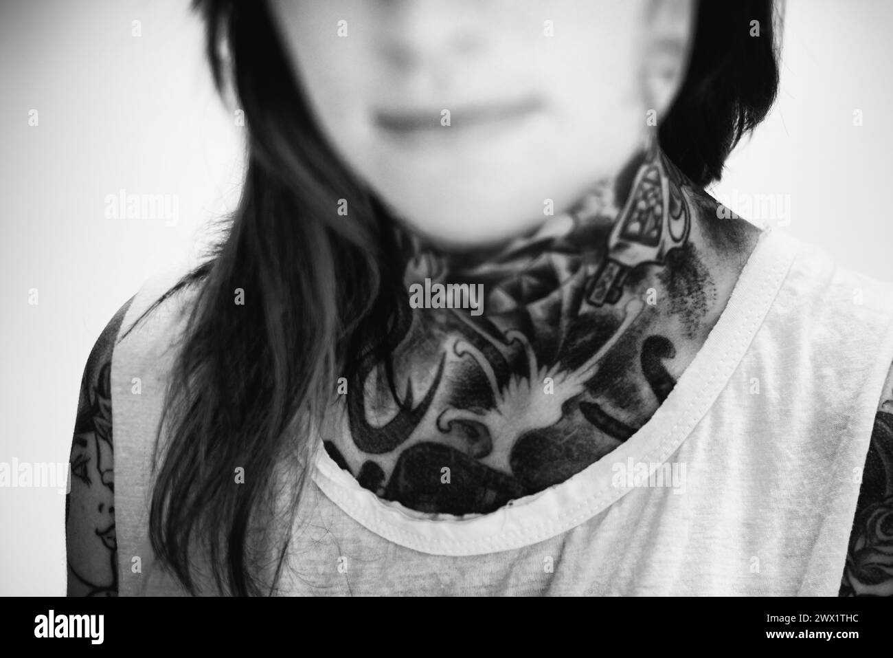 Woman, neck and tattoo for creative and ink on skin for design, picture ...