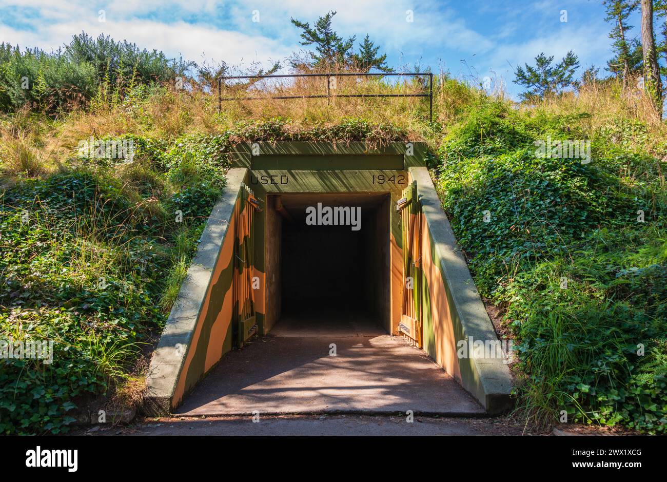 Underground bunker near the bluff at Fort Ebey State Park in Washington ...