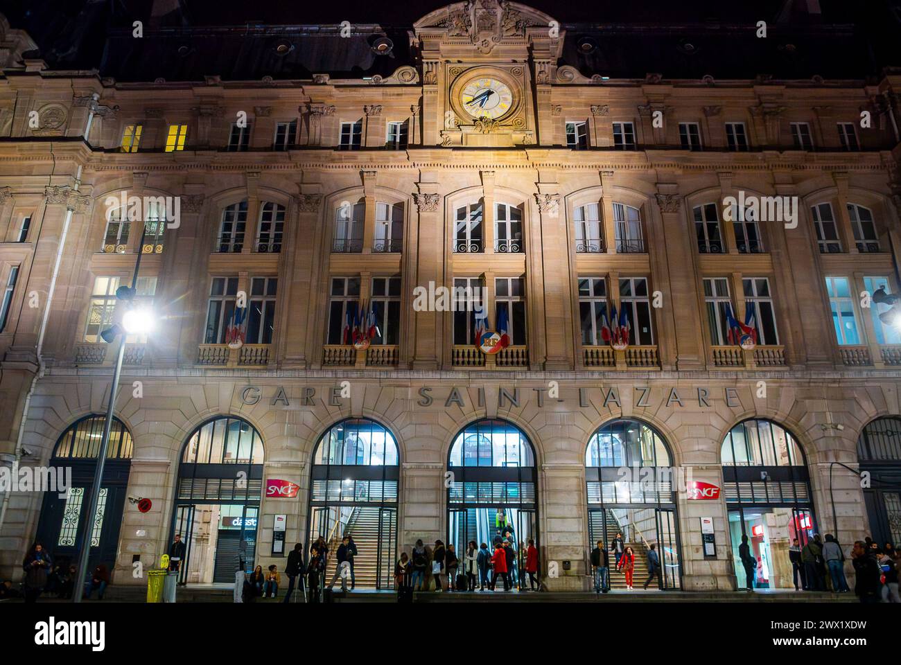 Paris, France, Historic French Train Station, outside Gare Saint Lazare ...