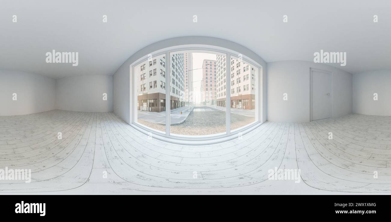 Room with a view of city 360 panorama vr environment map Stock Photo ...
