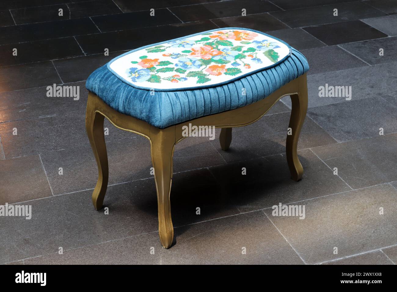 Handmade antique, wooden and decorative stool Stock Photo - Alamy