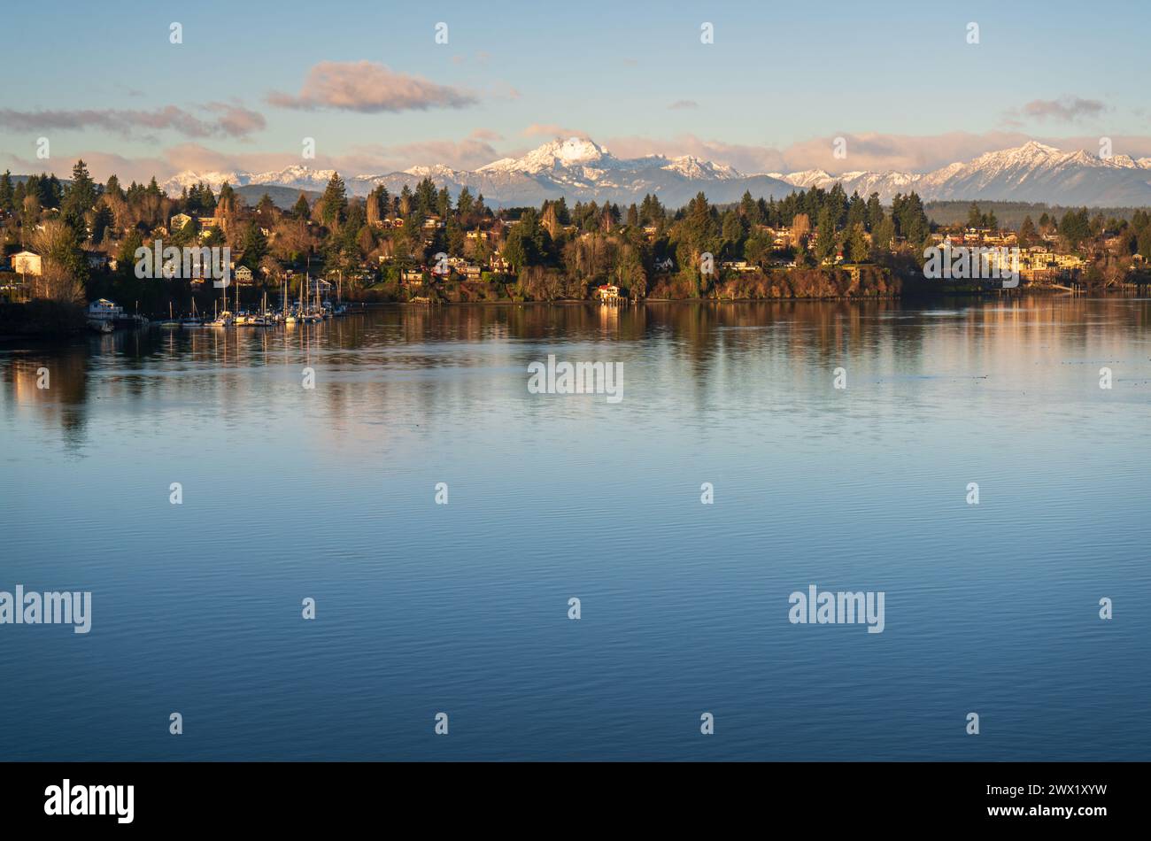 View of the Olympic Mountains from Bremerton, Washington State, USA ...