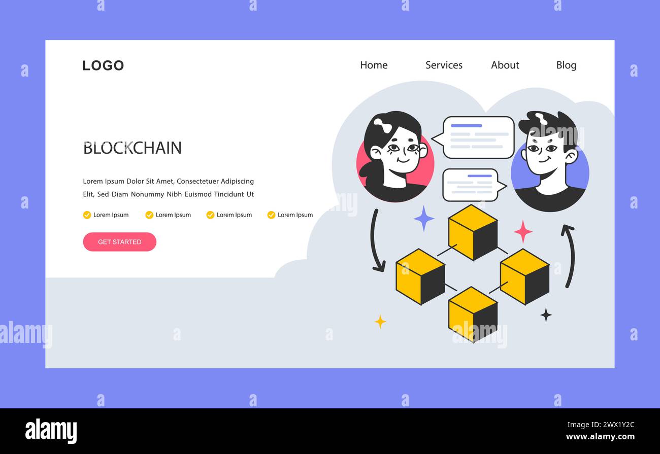 Blockchain web banner or landing page. Cryptocurrency mining, financial ...