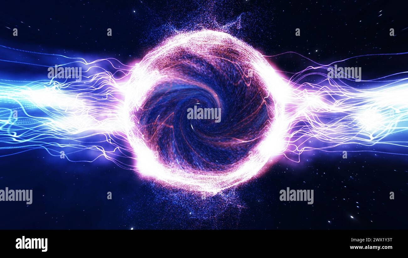 Space Particle Wave Explosion in Circular Structure Stock Photo - Alamy