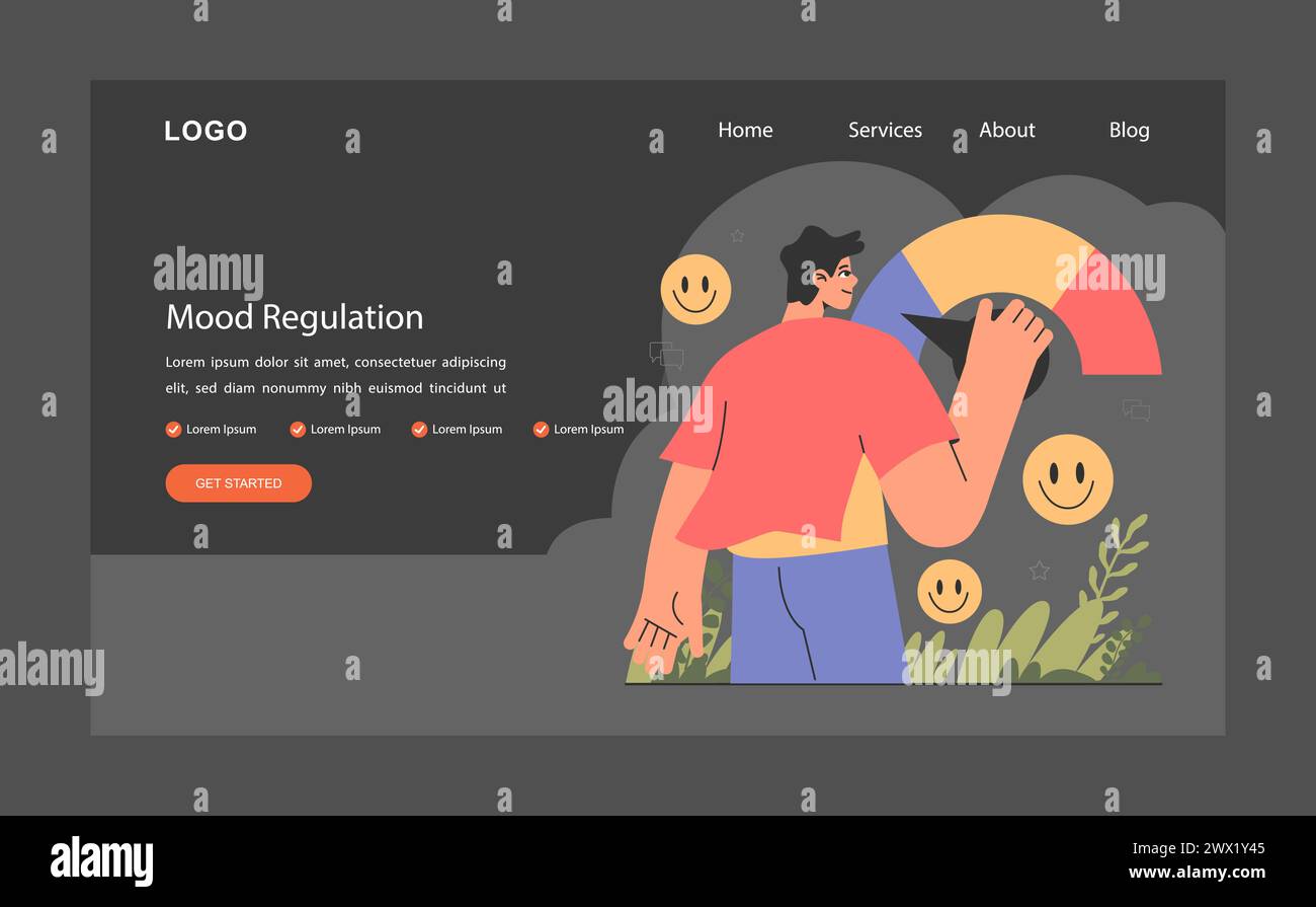 Mood regulation web banner or landing page dark or night mode. Emotion ...