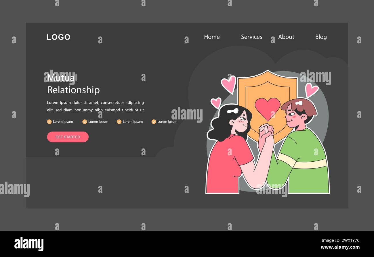 Mutual relationship dark or night mode web, landing. Healthy ...