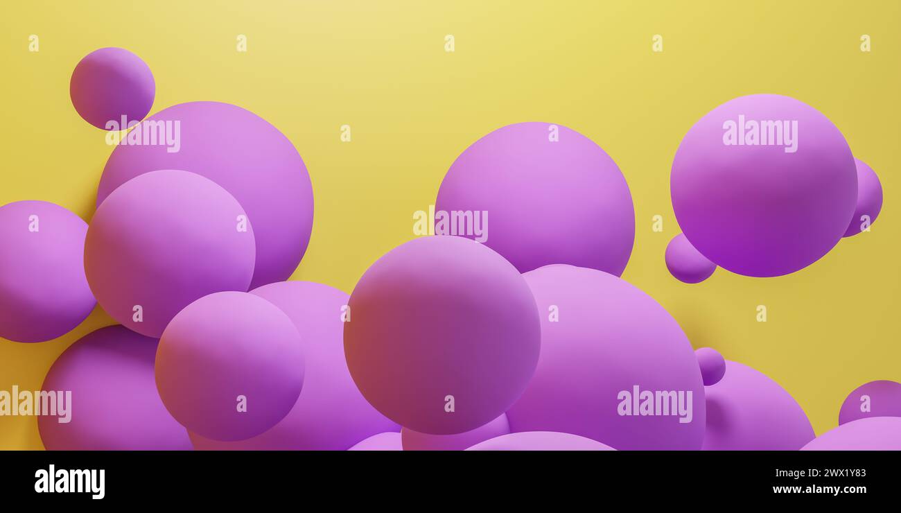 Group of purple balls floating in the air 3d render illustration Stock ...