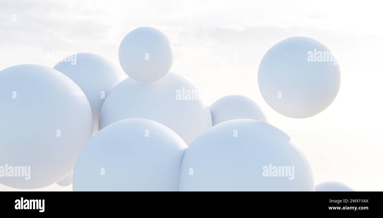 Floating white balls in the air 3d render illustration Stock Photo - Alamy
