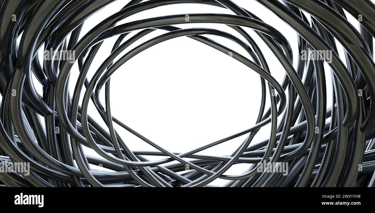 Cluster of black wires arranged in a white backgroun 3d render ...