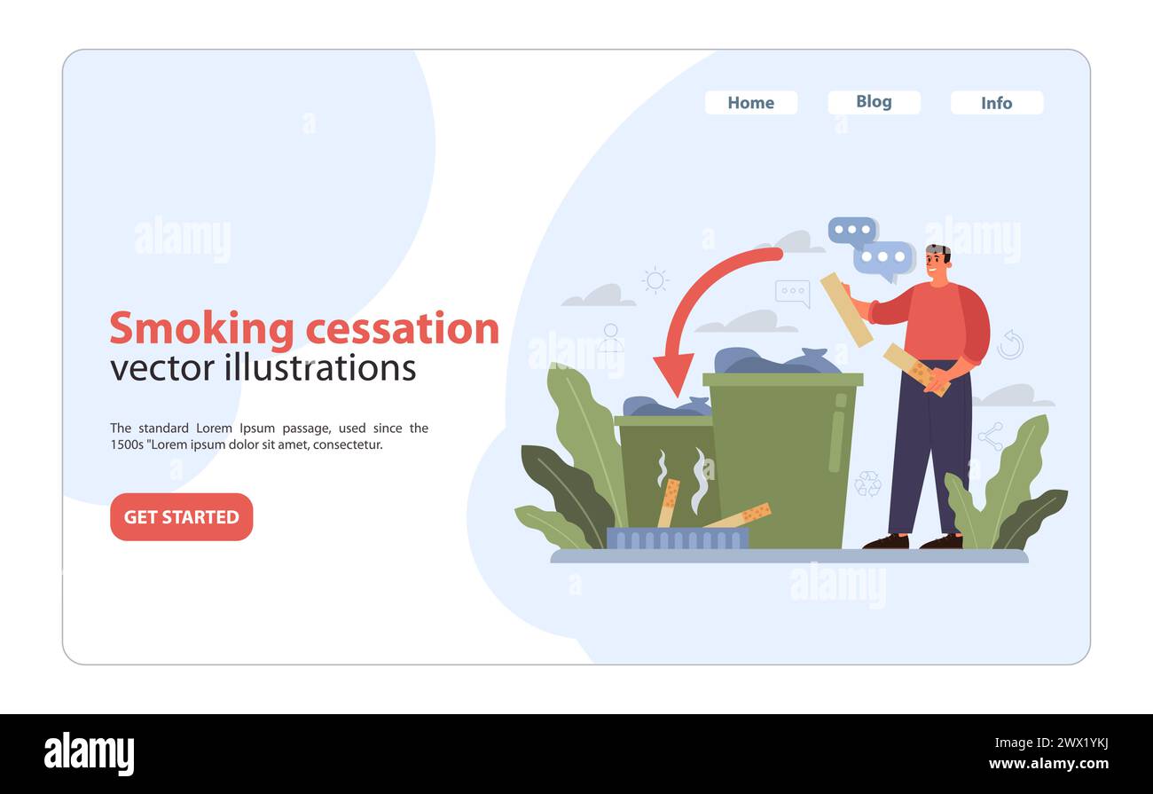 Smoking Cessation illustration. An individual discards cigarettes ...