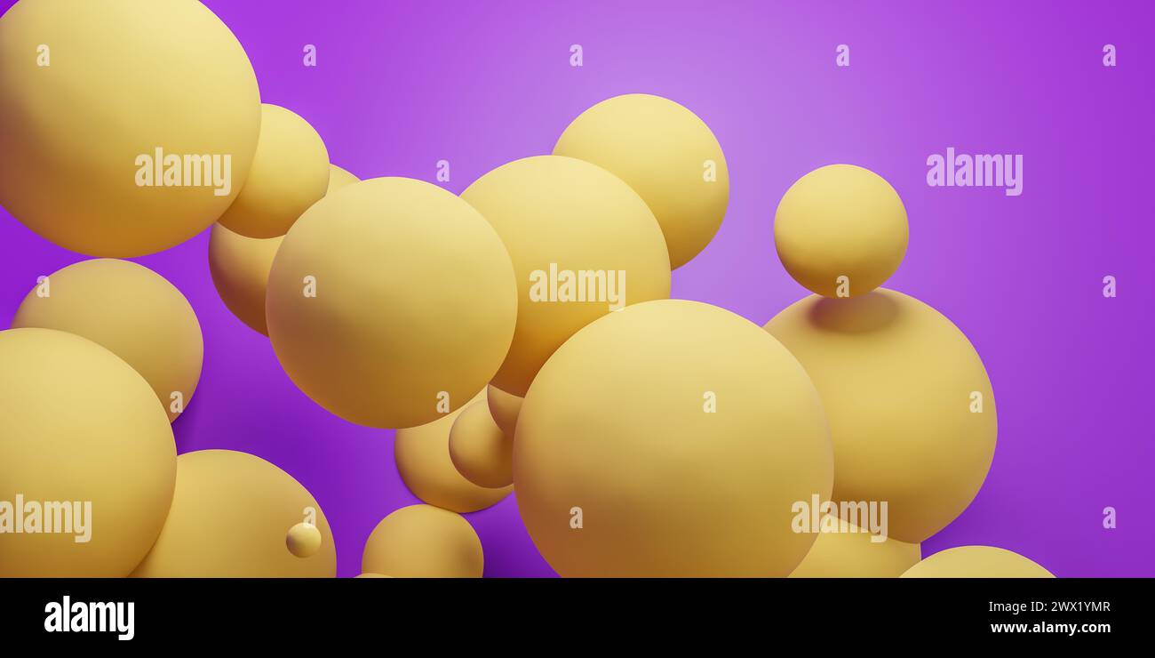 Group of yellow balls floating in the air 3d render illustration Stock ...