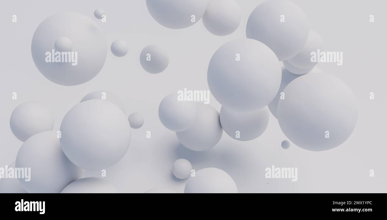 Group of white balls floating in the air 3d render illustration Stock ...