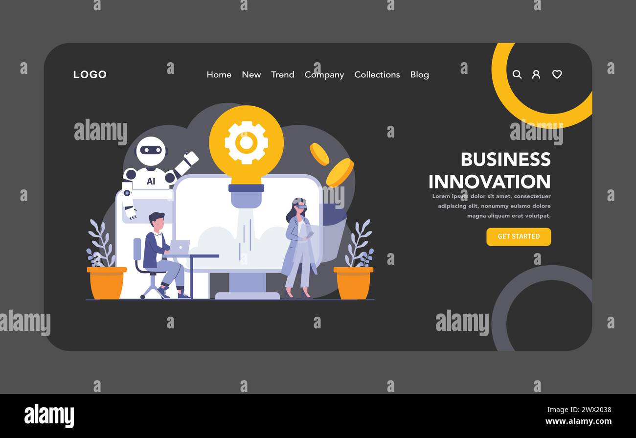 Business Innovation night or dark mode web or landing page. A modern ...